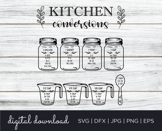 Kitchen Conversions Chart SVG Cutting File Printable Cheat | Etsy