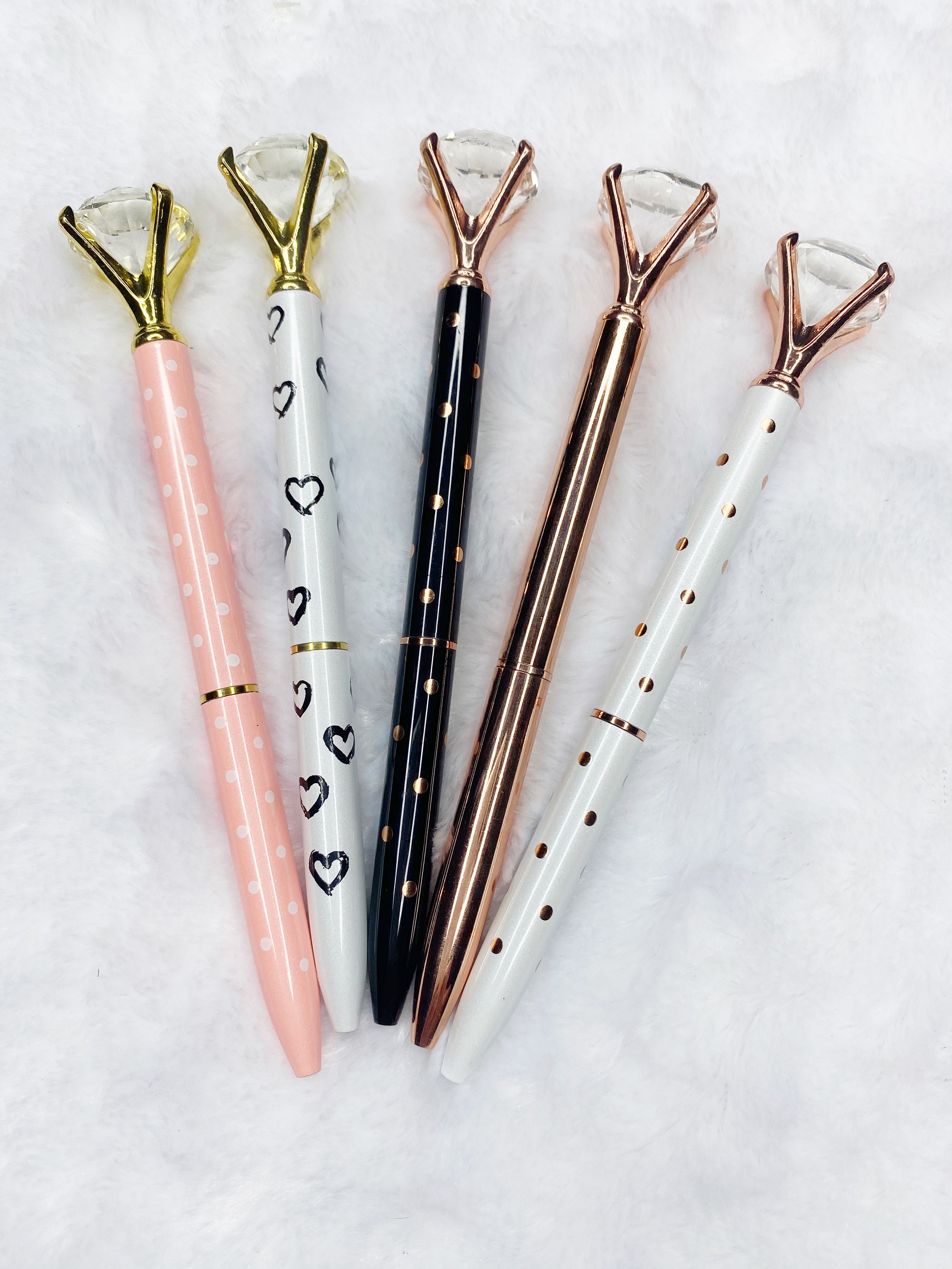 Diamond Top Ballpoint Pen, Polka Dot, Rose Gold Accents - Etsy