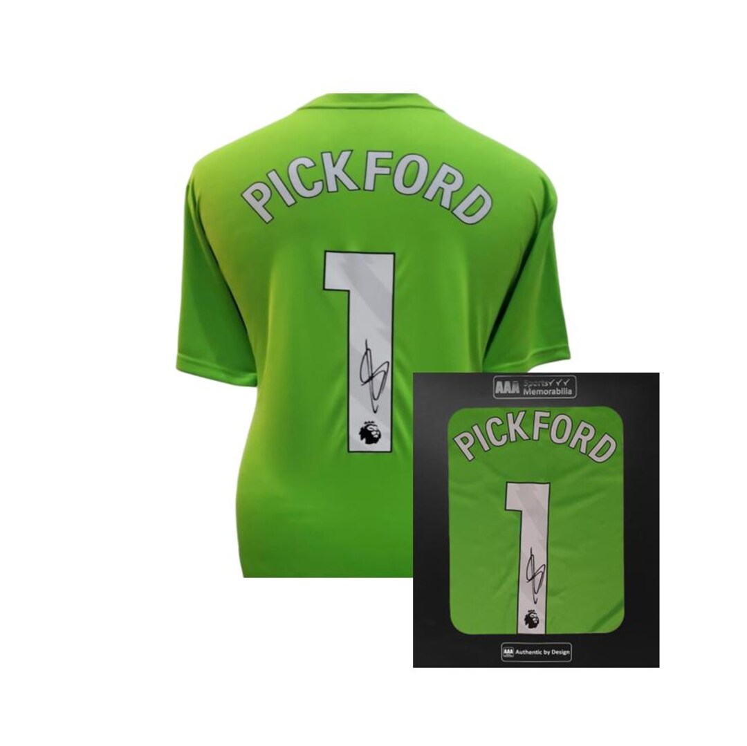 Jordan Pickford Hand Signed Everton FC 2024-25 Green Goalkeepers Shirt ...
