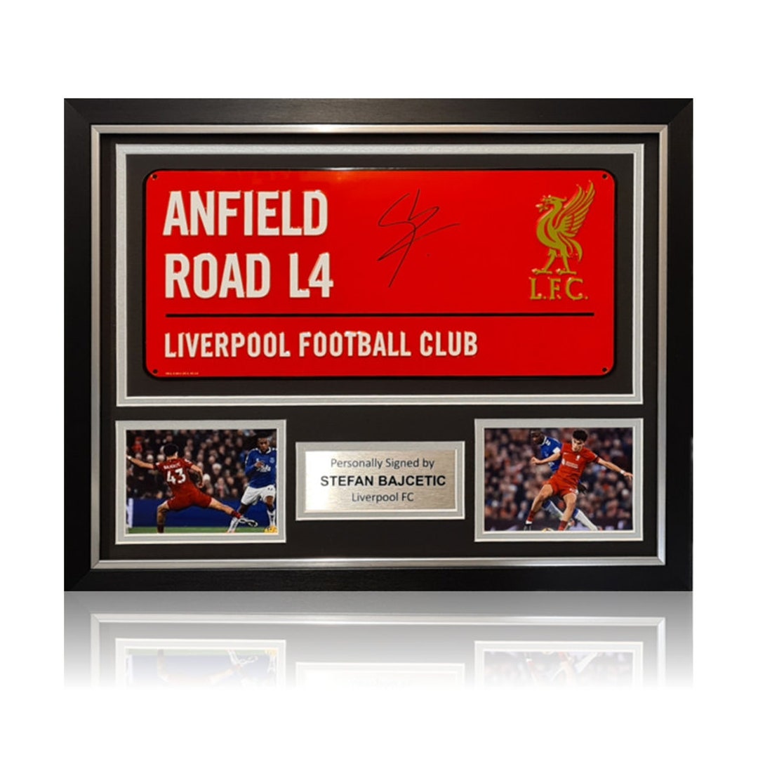 Stefan Bajcetic Hand Signed RED Anfield Road Sign in Deluxe Classic ...