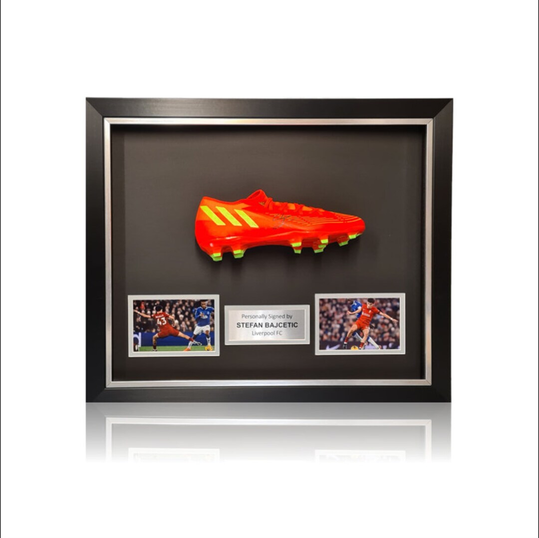 Stefan Bajcetic Hand Signed Orange Football Boot in Deluxe Classic Dome ...