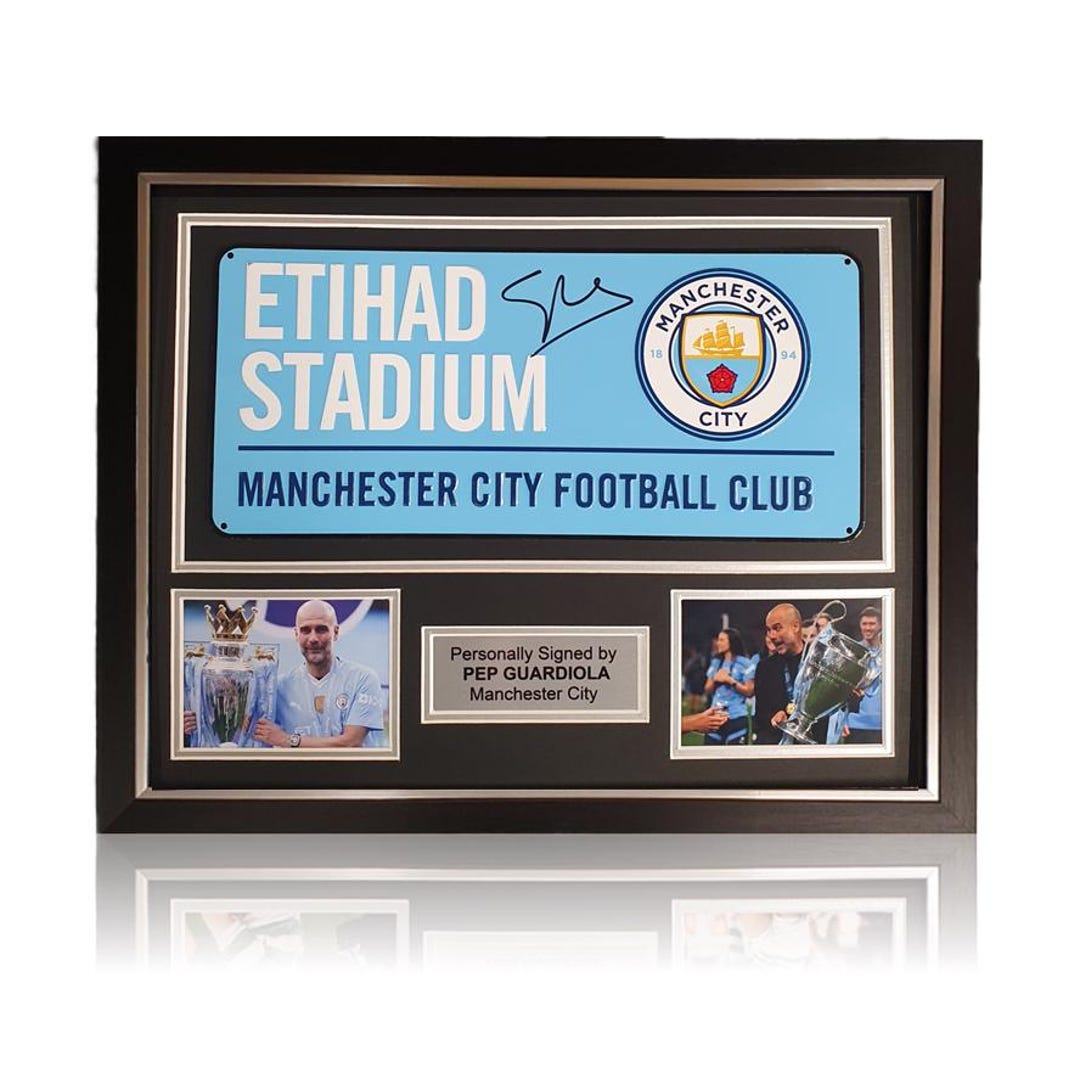 Pep Guardiola Hand Signed 'etihad Stadium' Sign in Classic Frame - Etsy