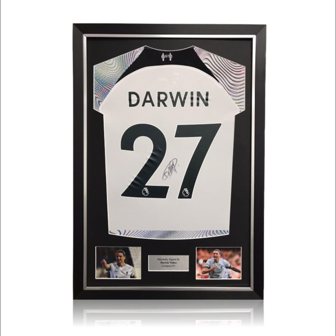 Darwin Nunez Hand Signed Liverpool 2022-23 Away Shirt in Deluxe Classic ...