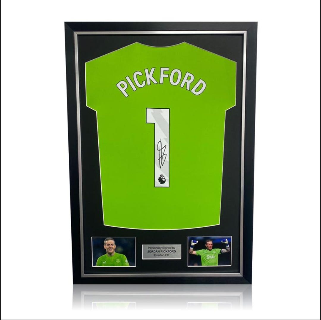 Jordan Pickford Hand Signed Everton FC 2024-25 Green Goalkeepers Shirt ...