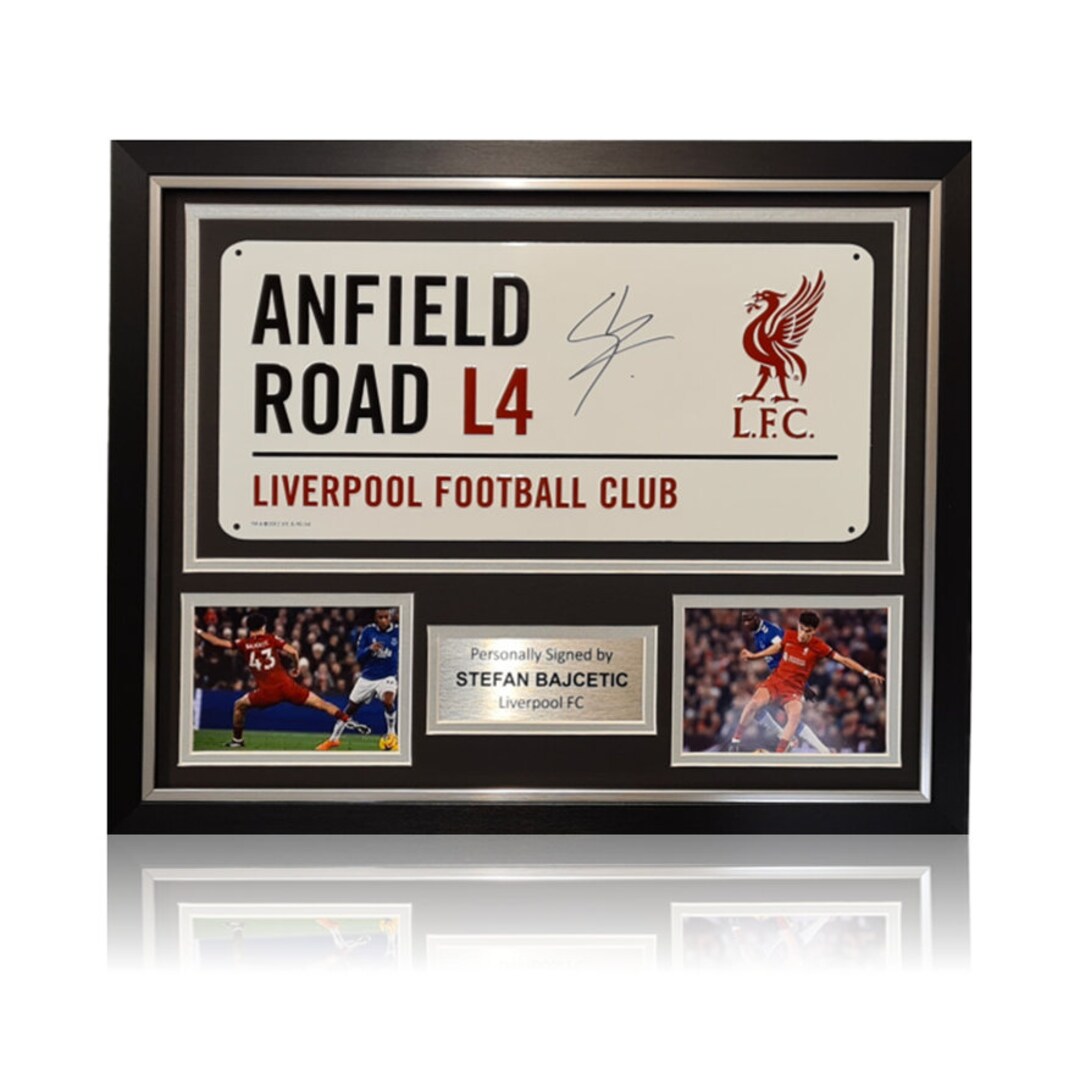 Stefan Bajcetic Hand Signed Anfield Road Sign in Deluxe Classic Frame ...