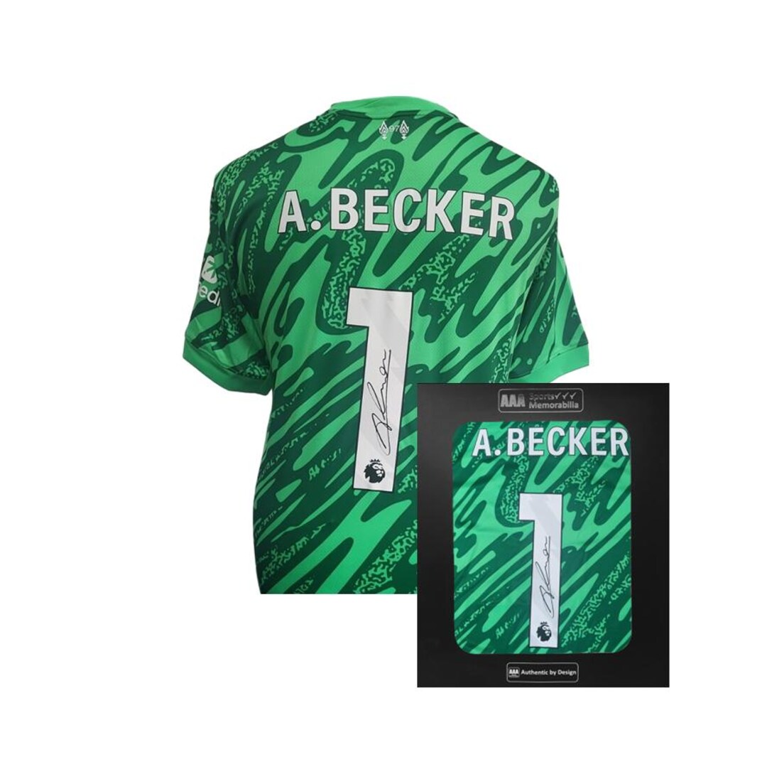 Alisson Becker Hand Signed Liverpool 2024-25 Green Goalkeepers Shirt in ...
