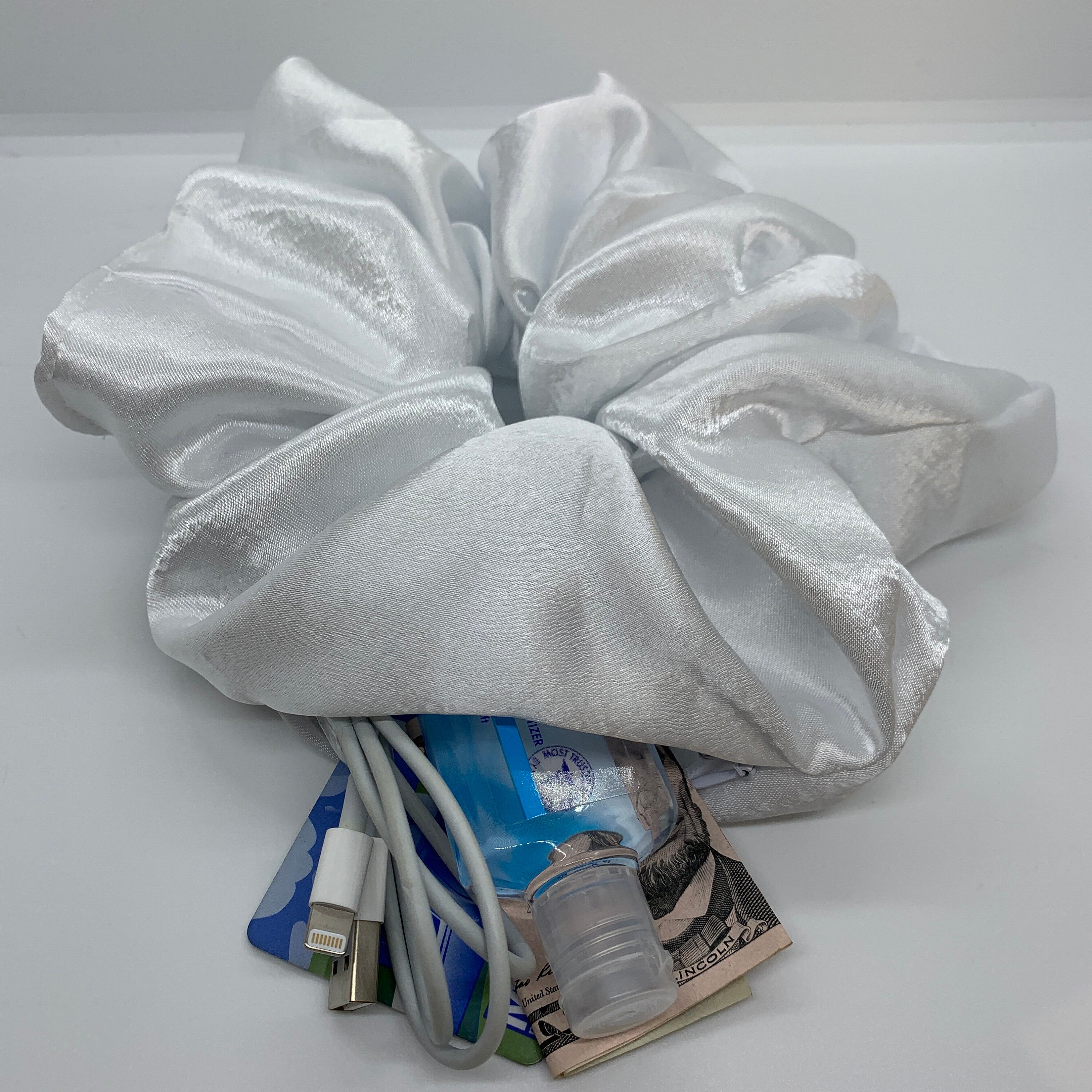 Oversized Zipper Pouch Scrunchie Secret Stash Satin Scrunchie Pocket ...