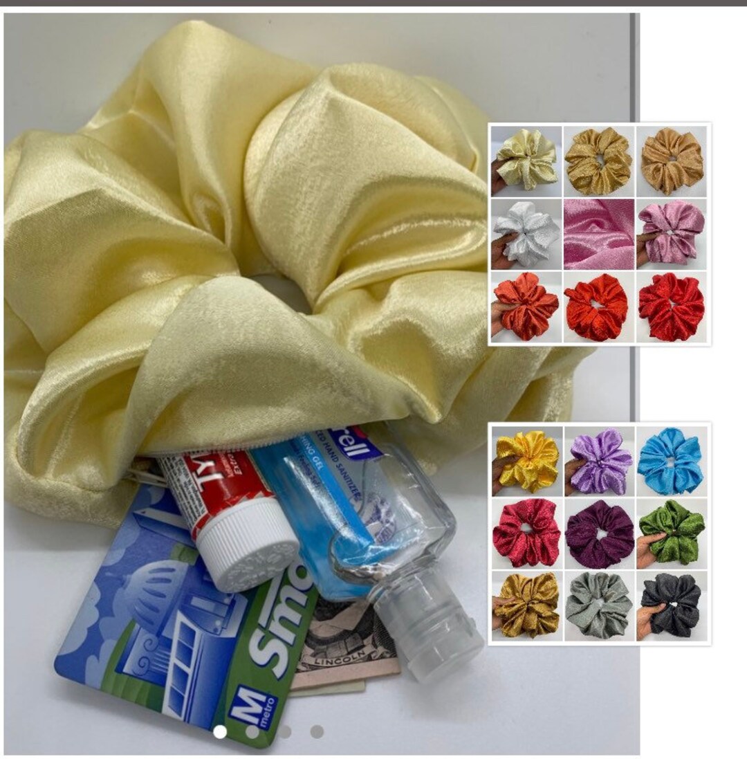 Oversized Zipper Pouch Scrunchie Secret Stash Satin Scrunchie Pocket ...
