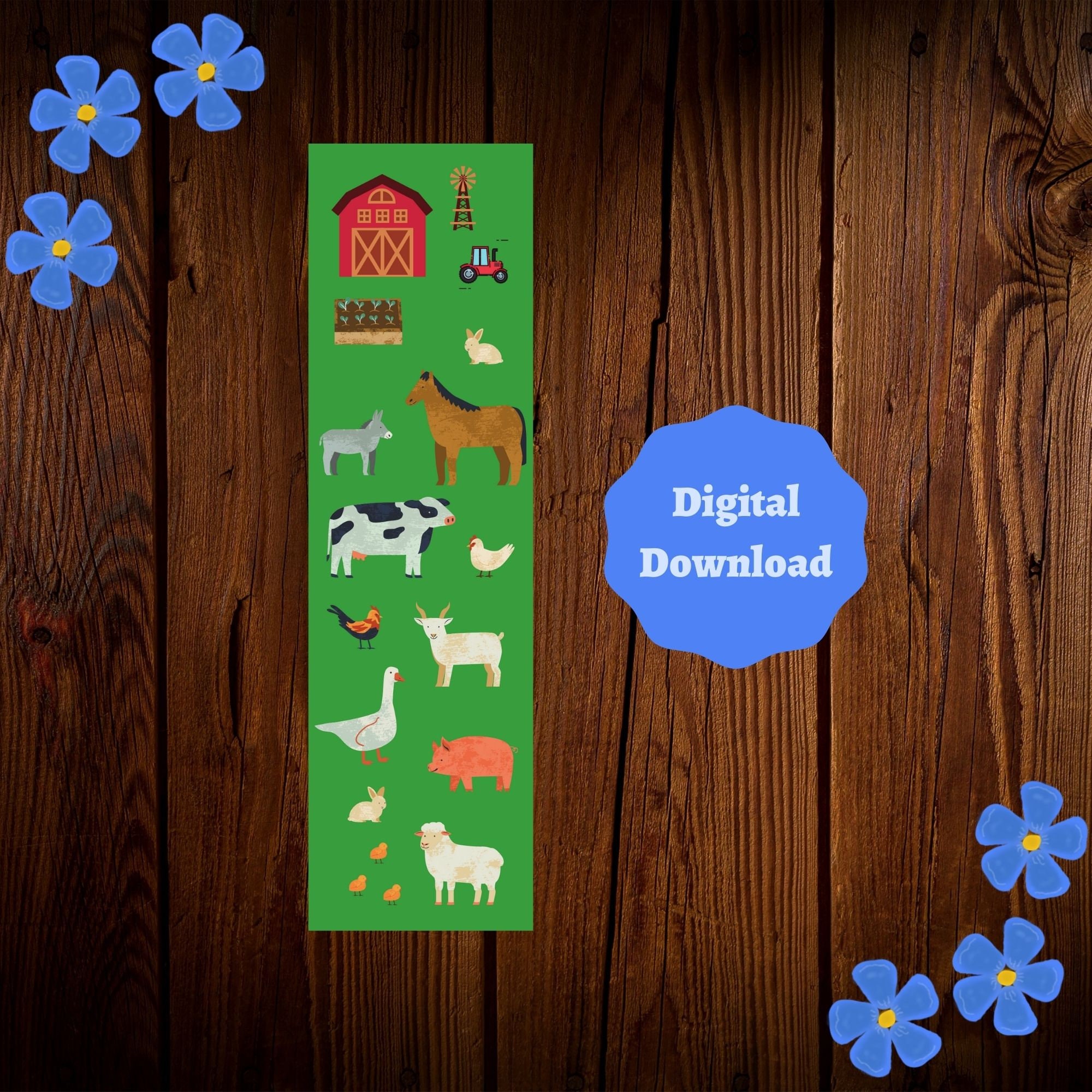Farm Barn Farm Animals 2x7 Bookmark Printable Digital Download - Etsy