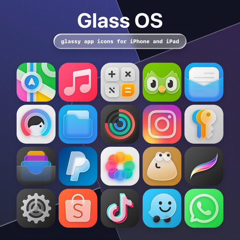 500 Minimal Glass Icons for Ios and Ipados + 12 Wallpapers Included - Etsy