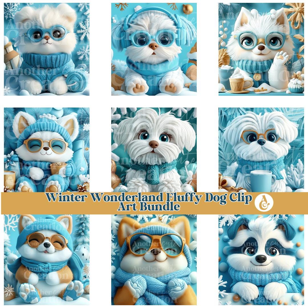 Winter Wonderland Fluffy Dog Clip Art Bundle Cute, Cozy Pup ...