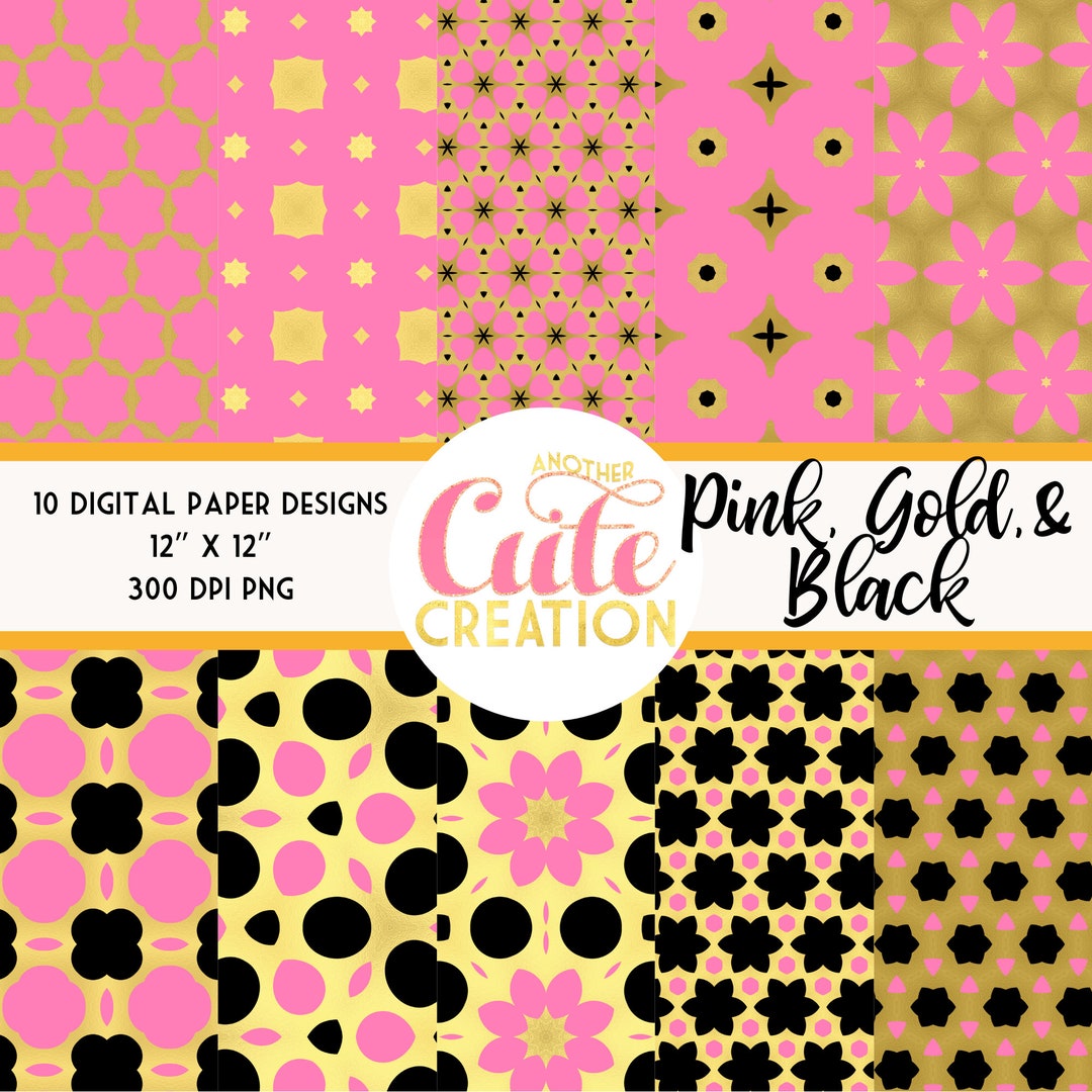 Pink,gold,and Black Digital Paper. Scrapbook Paper. Sublimation Digital ...