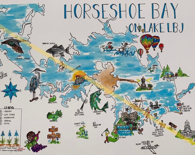 Lake Lyndon B. Johnson Texas Printable Map, Lake LBJ Wall Art, Lake LBJ ...