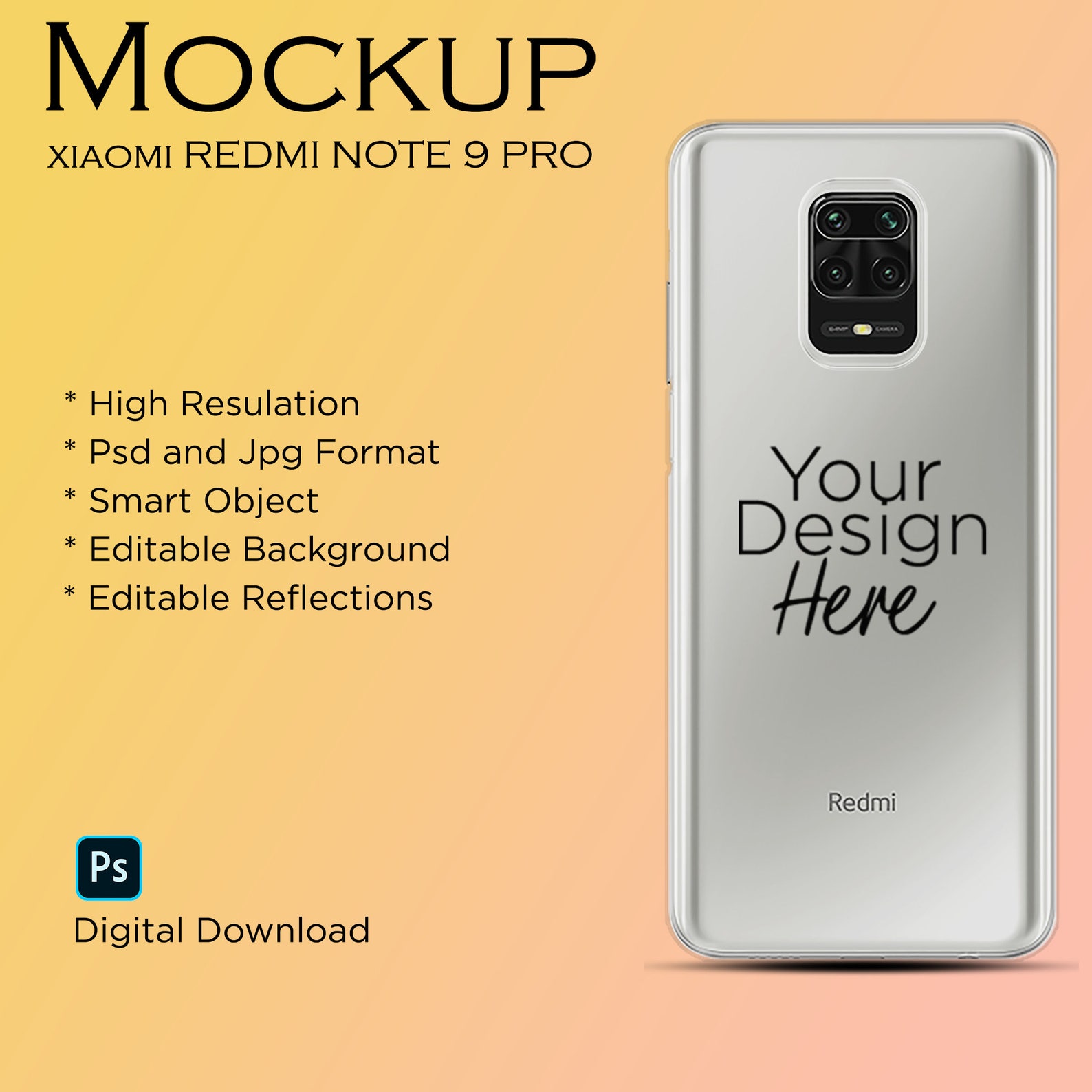 Xiaomi Redmi Note 9 Pro Case Mock Up Clear Xiaomi Case Mock | Etsy