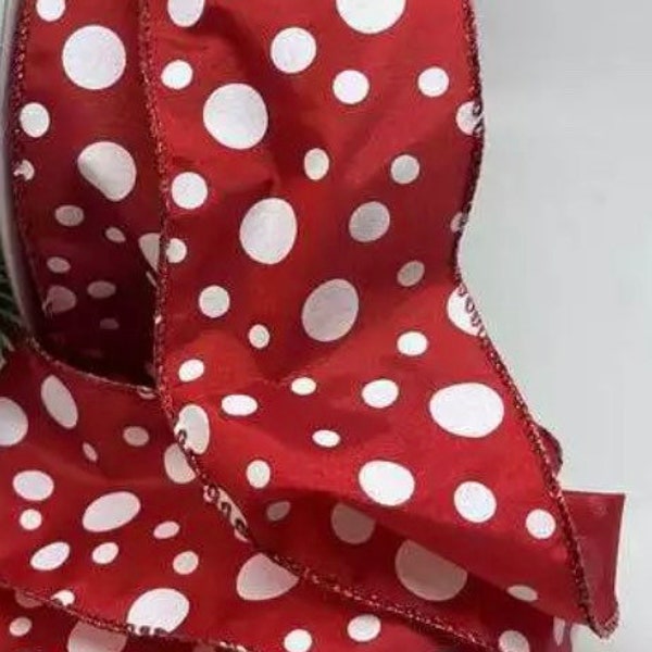 Red Polka Dot Wired Ribbon - Etsy
