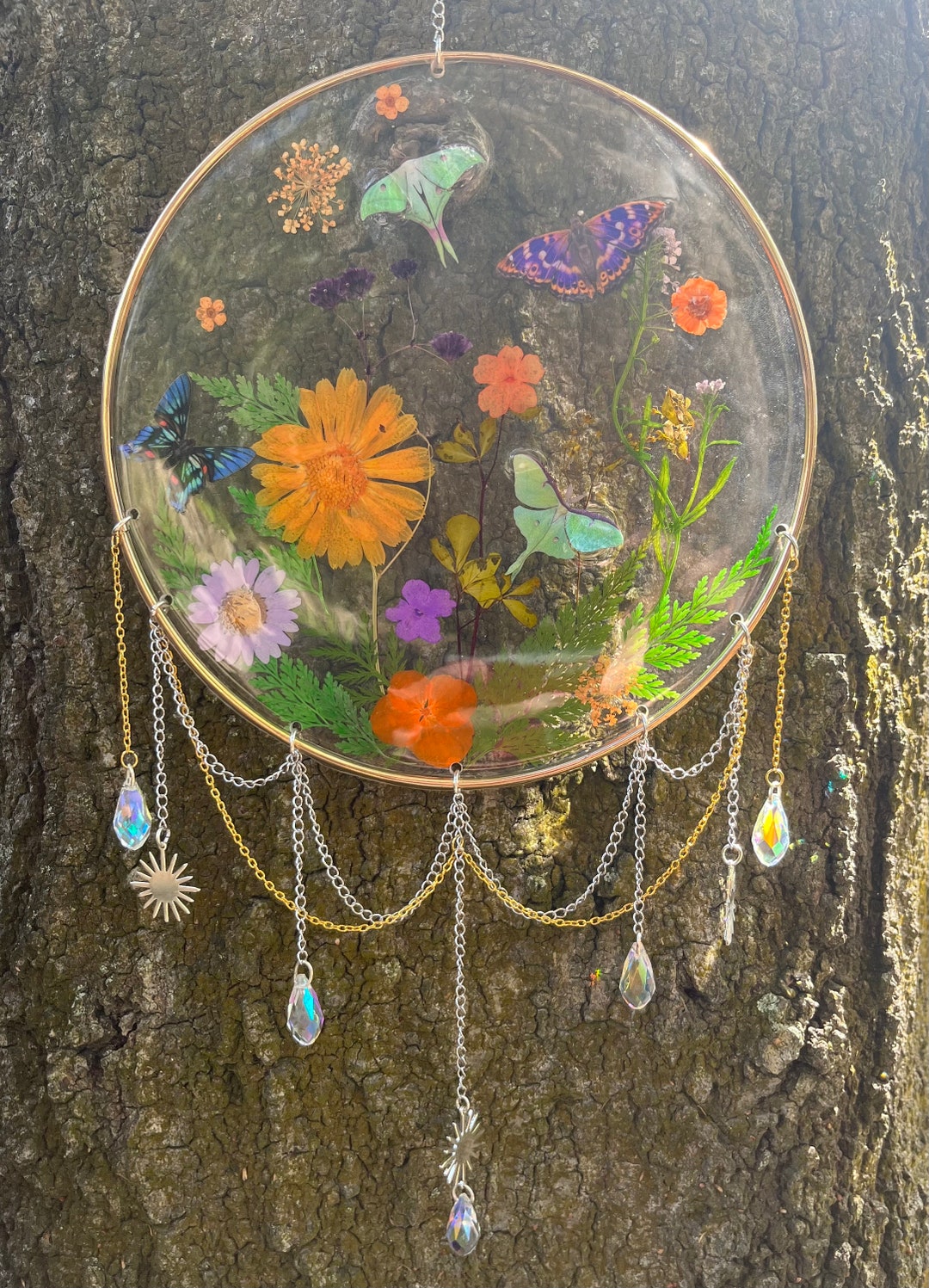 Orange and Purple Floral Moth and Butterfly Window Hanger - Etsy
