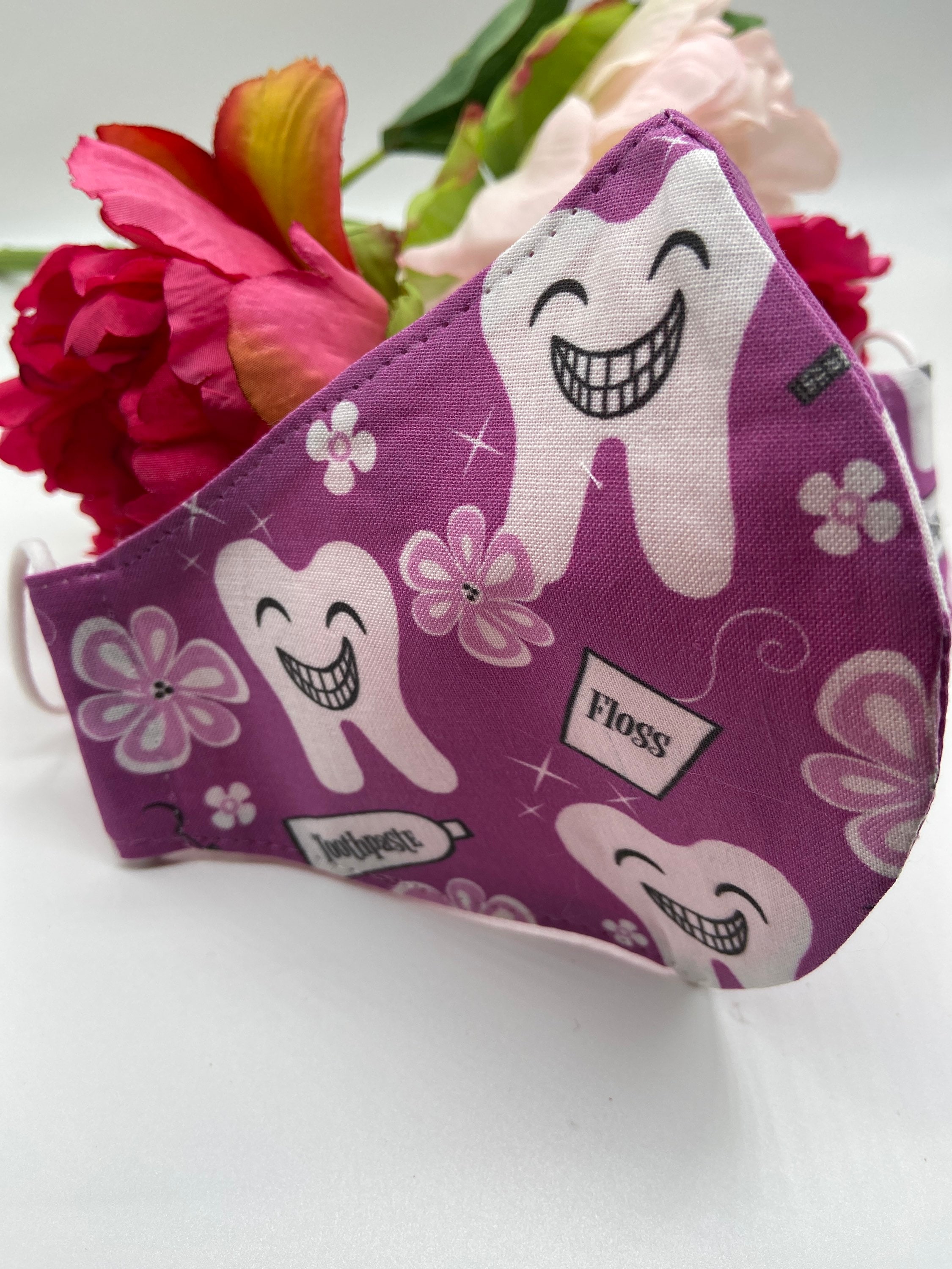 Custom Hand Made Tooth Masks in Cute Dental Prints-Cute Office | Etsy