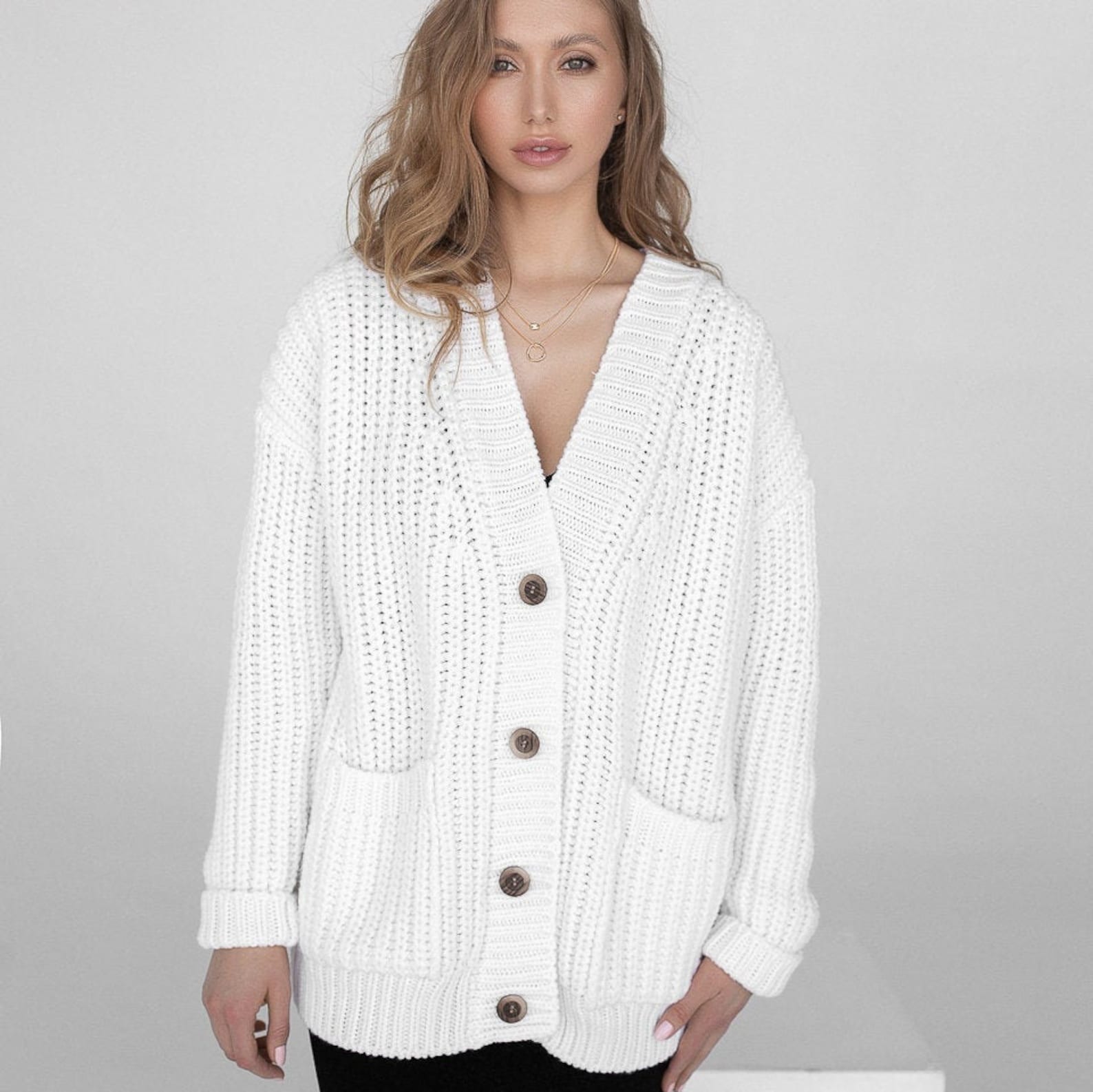 Cozy aesthetic outfits white cardigan women knit cardigan | Etsy