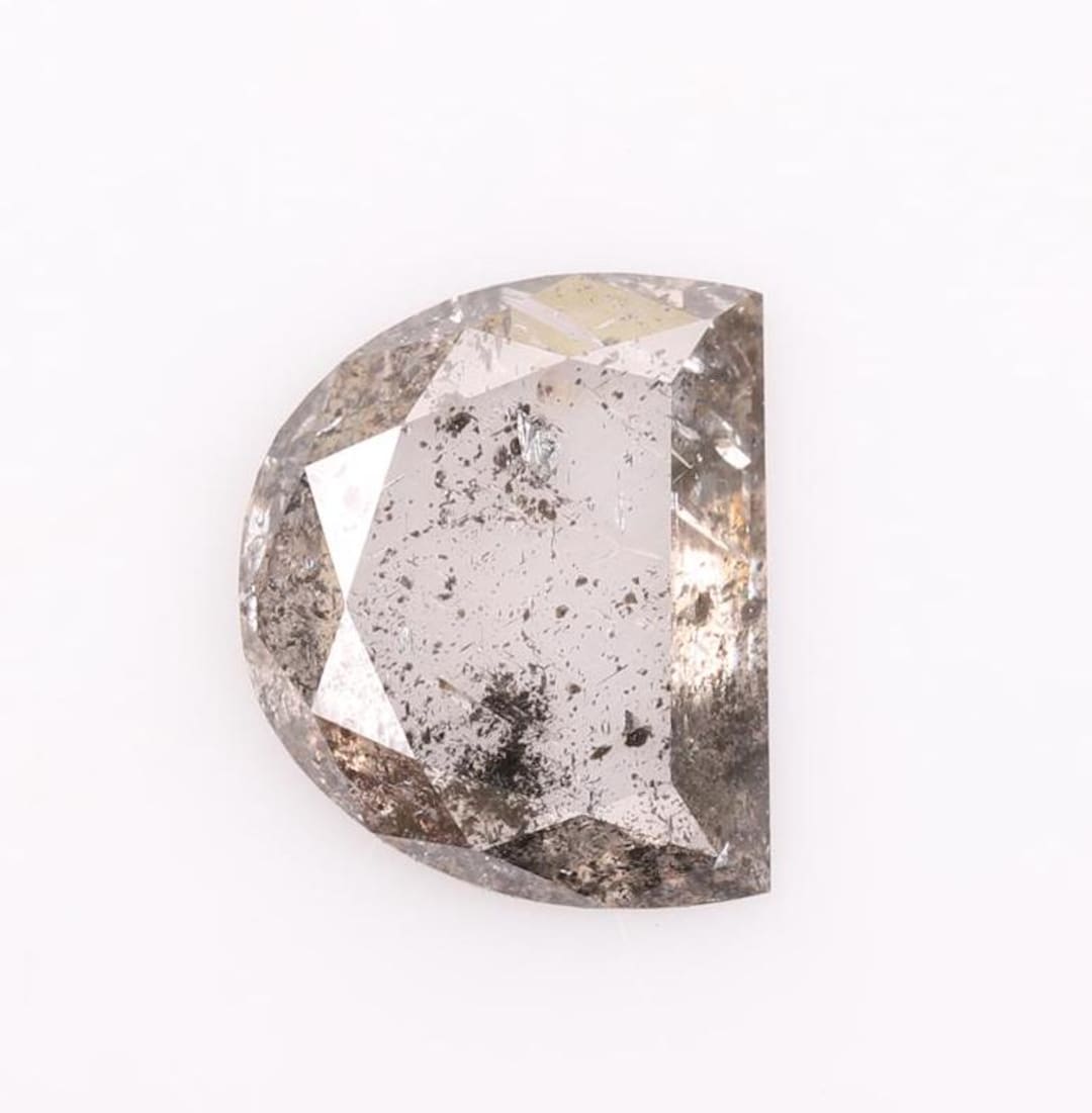 1.13 CT, Salt and Pepper Diamond, Half Moon Shape Diamond, Portrait Cut ...