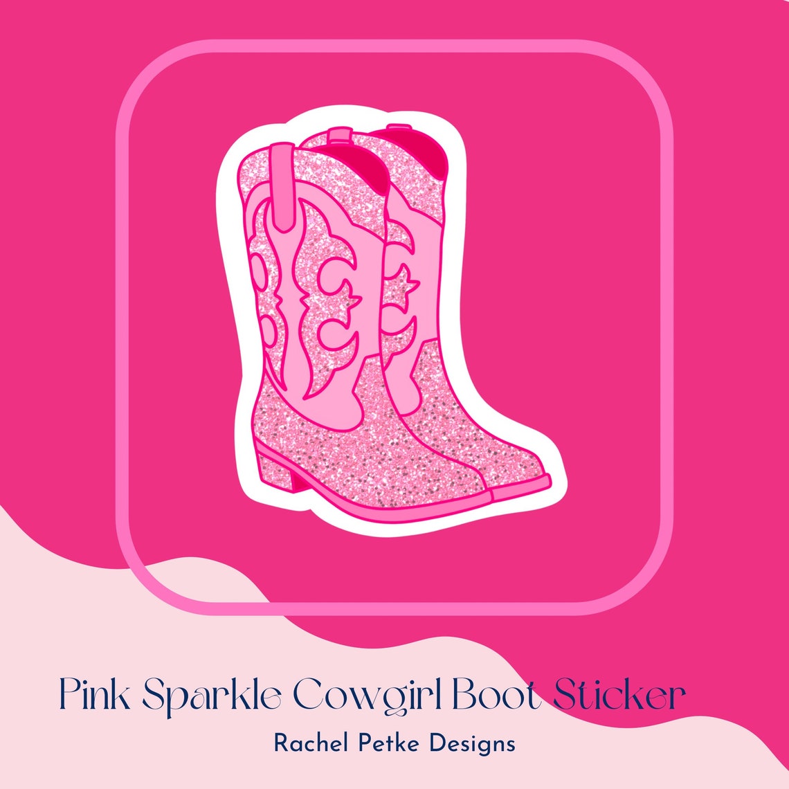 Pink Sparkle Cowgirl Boot Sticker - Etsy