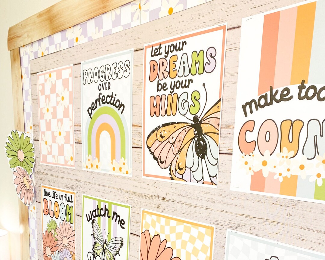 Retro Spring Themed Printable Classroom Decor Bundle With Bulletin ...
