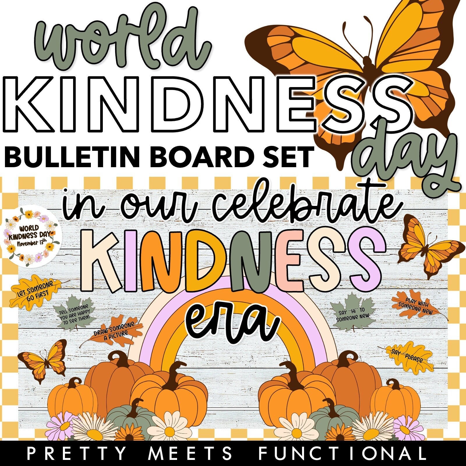 Fall Kindness Bulletin Board Set: Retro Pumpkins & Leaves (PDF) - Etsy ...