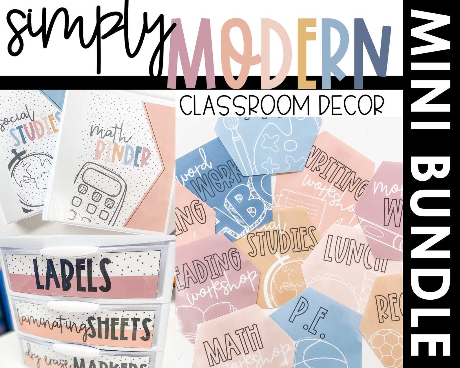 Printable Modern Classroom Decor Mini Bundle Boho Muted Calming Colors ...