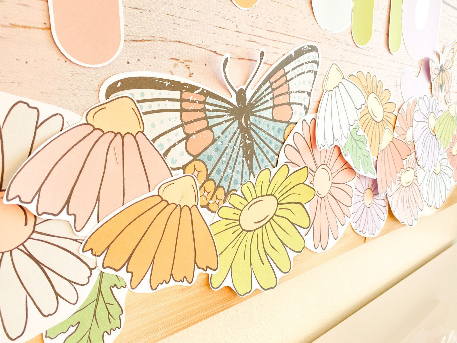 Retro Spring Bulletin Board Set: Butterfly & Flower Classroom Decor ...