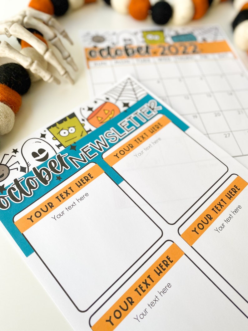 Printable Halloween Themed Class Newsletter and Calendar Templates ...