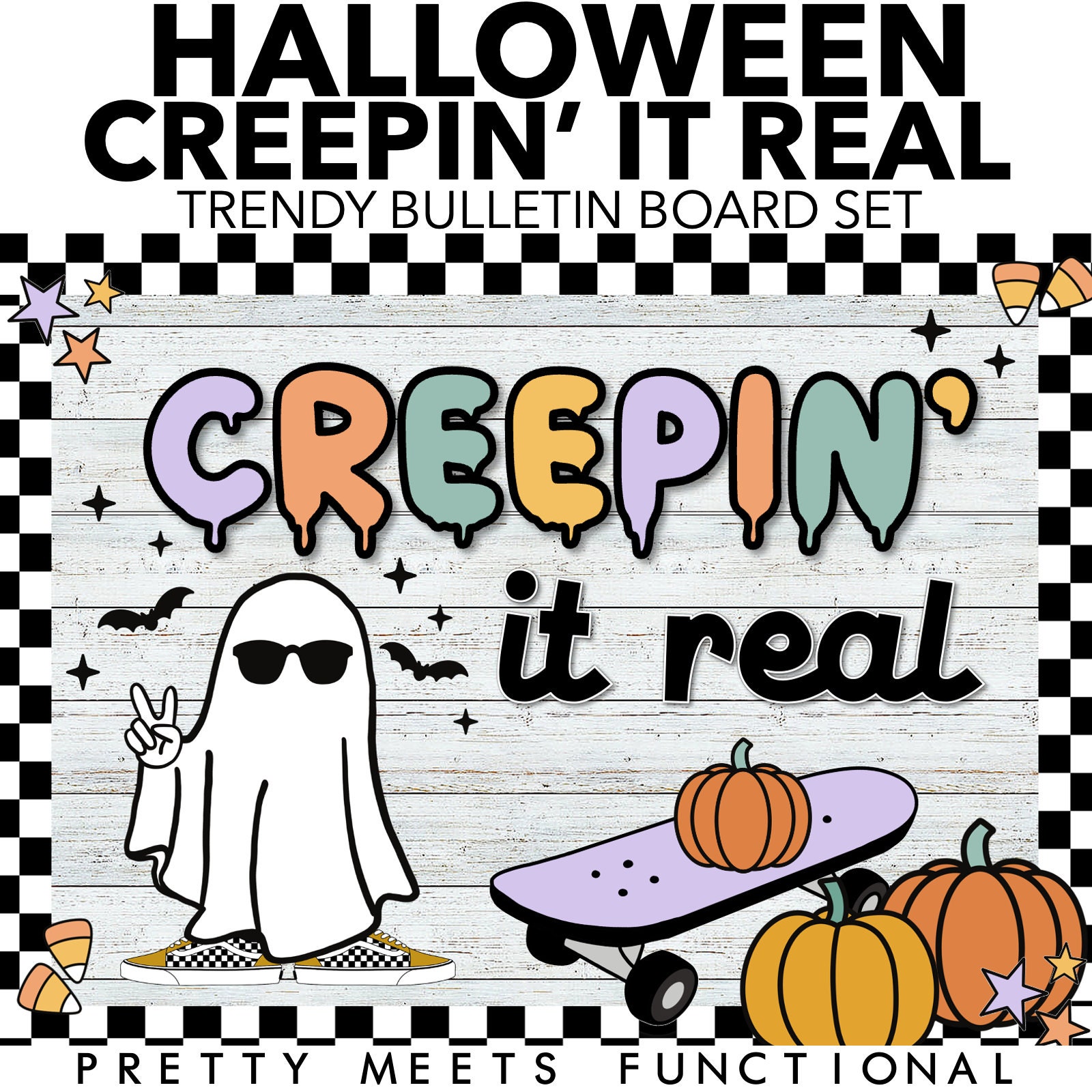 Retro Halloween Bulletin Board Set: Ghost & Pumpkins Classroom Decor ...