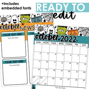 Printable Halloween Themed Class Newsletter and Calendar Templates ...