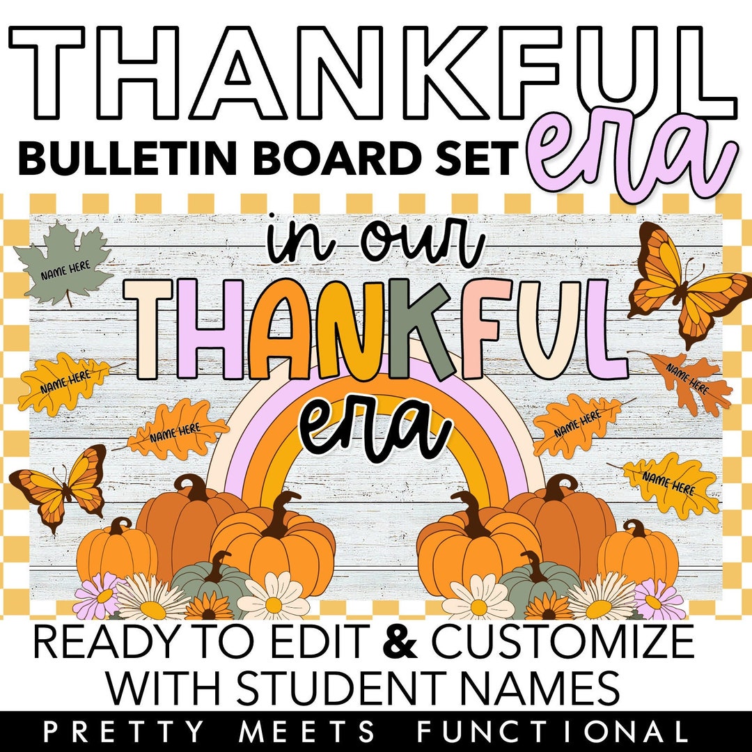 Fall Classroom Bulletin Board Set: Retro Pumpkin & Leaves (digital ...