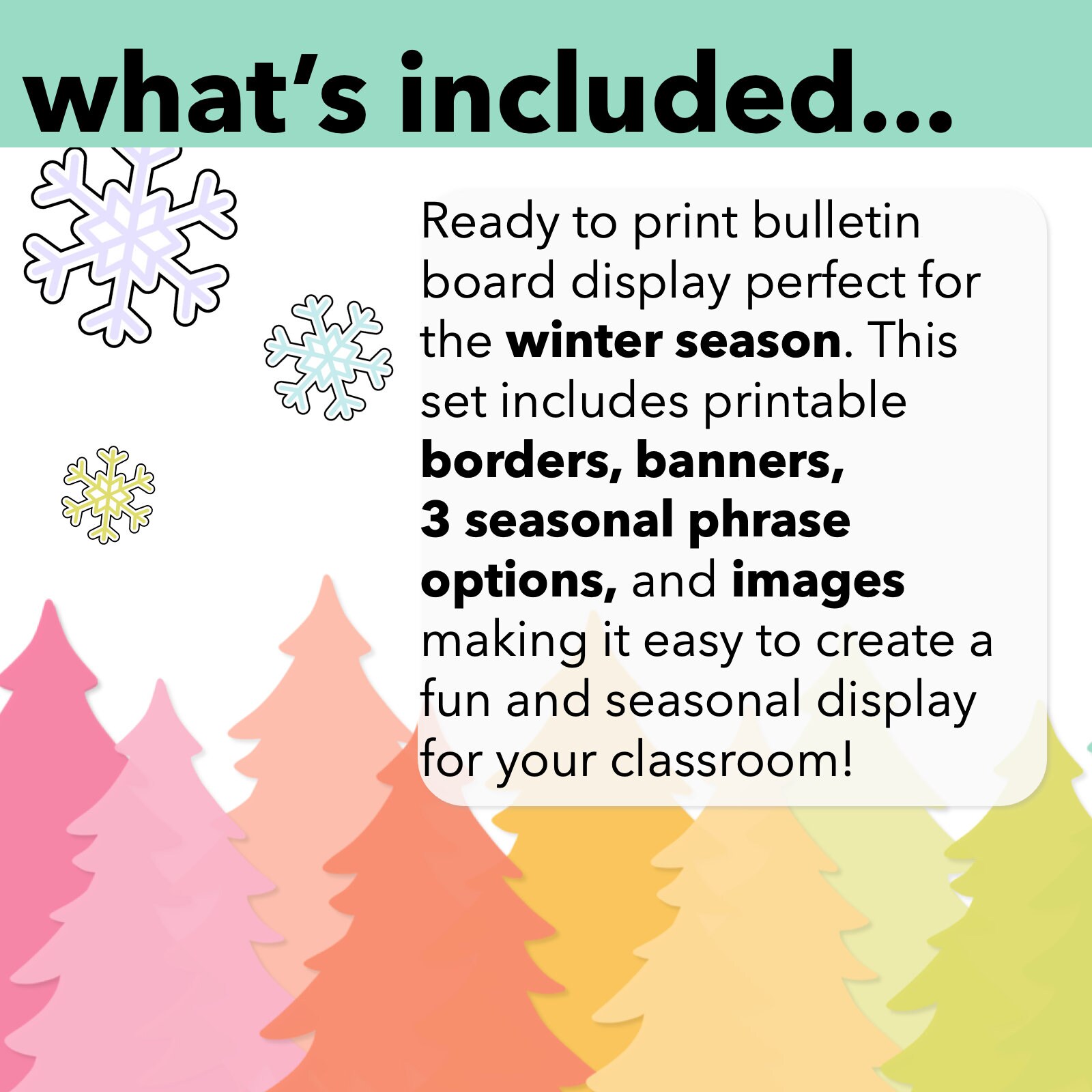 Retro Winter Bulletin Board Set: Checkered Trees, Snowflakes (PDF) - Etsy