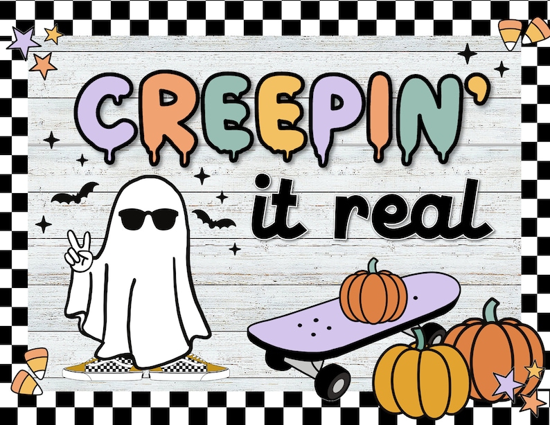 Retro Halloween Bulletin Board Set: Ghost & Pumpkins Classroom Decor ...