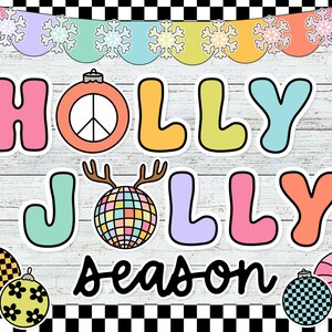 Holly Jolly Retro Ornament Bulletin Board Set or Door Decor for ...