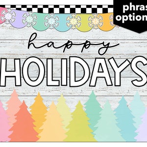 Merry & Bright Winter Holiday Trees Bulletin Board Set or Door Decor ...