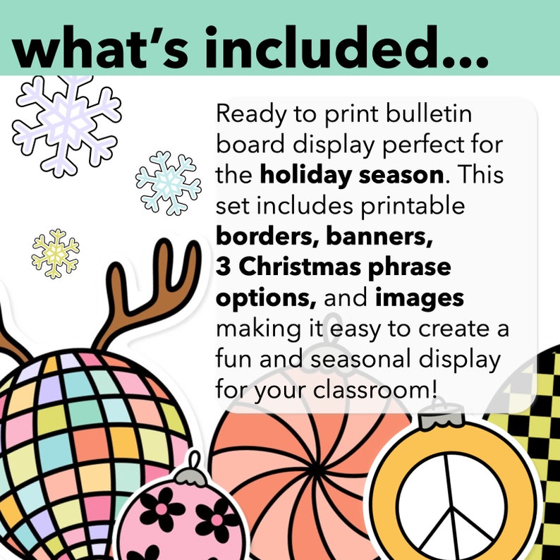 Retro Christmas Bulletin Board Set: Checkered Ornaments (digital ...