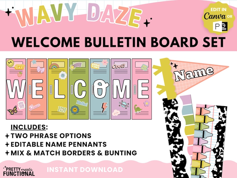 Retro Classroom Welcome Bulletin Board Kit | Editable Student Name ...