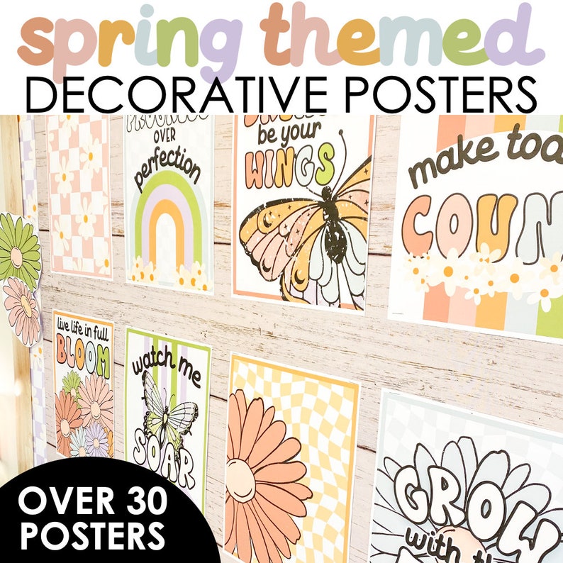 Retro Spring Themed Printable Decorative Posters for Bulletin - Etsy