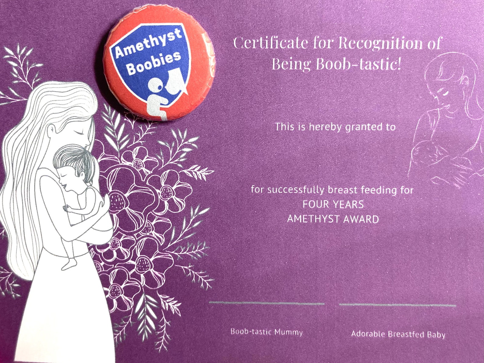 Breastfeeding Award Amethyst Certificate and Badge Feeding - Etsy UK
