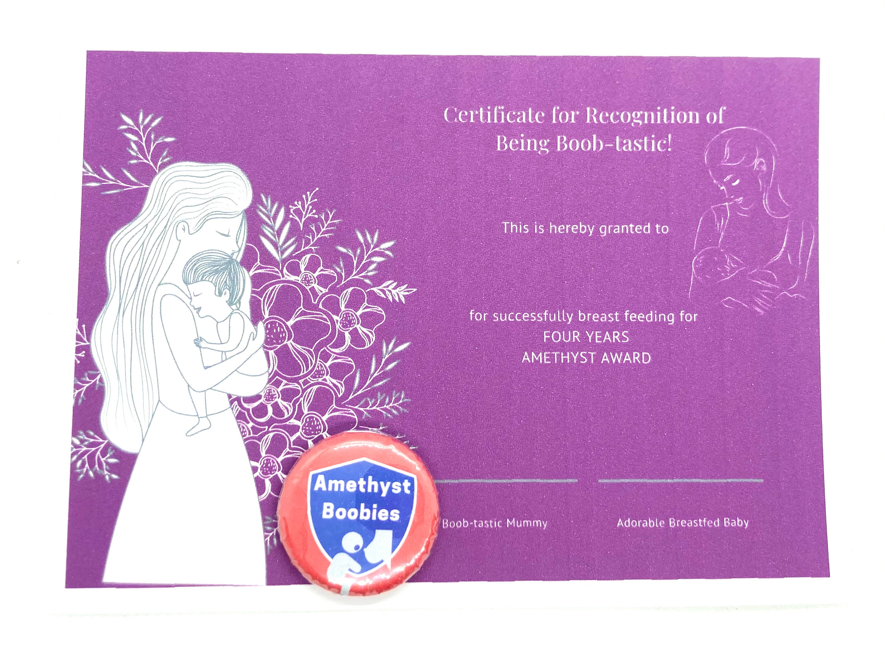Breastfeeding Award Amethyst Certificate and Badge Feeding - Etsy UK