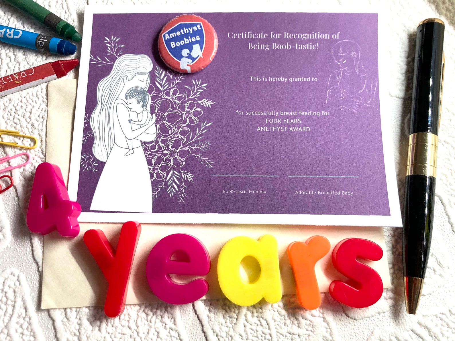 Breastfeeding Award Amethyst Certificate and Badge Feeding - Etsy UK
