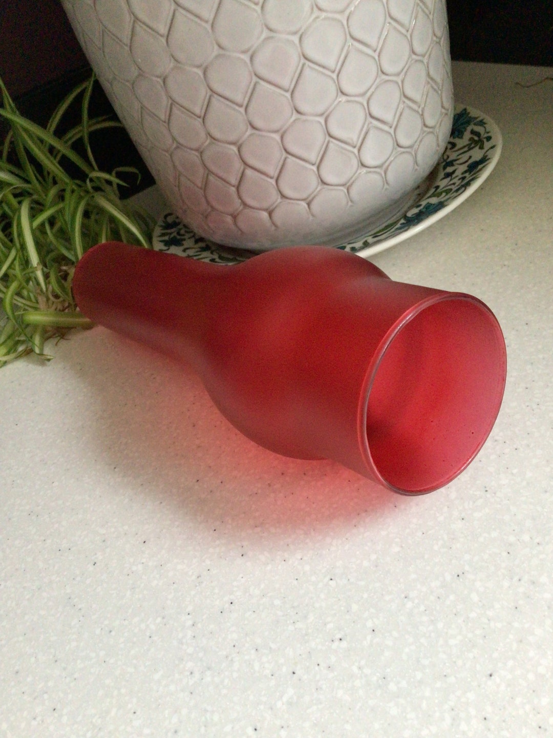 Oil Lamp Funnel Chimney Tall Vintage Glass Red Iridescent Unusual Kitch ...