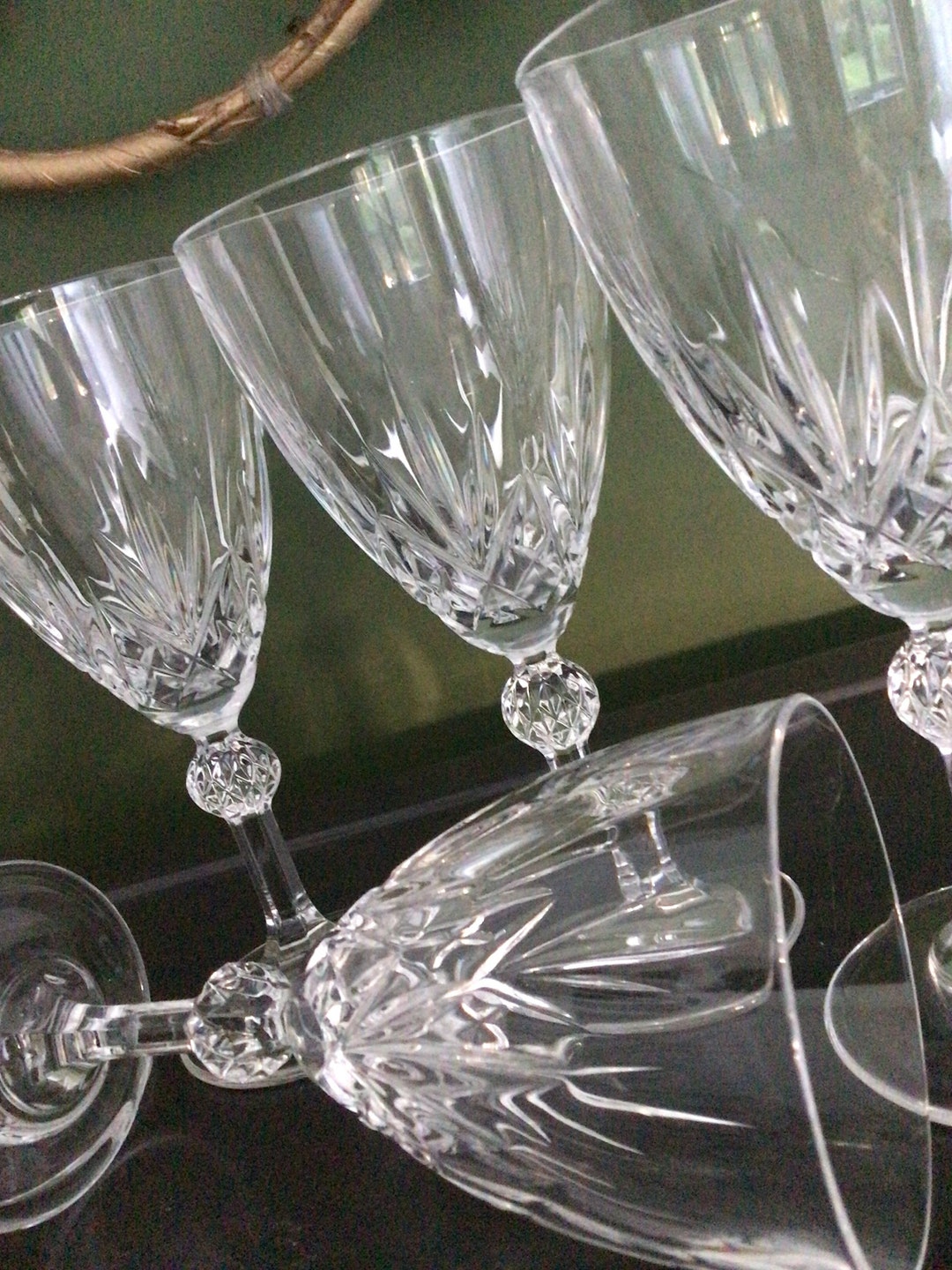 Set of Four Faceted Stem RCR Cut Crystal Ball Crystal Hand Cut Wine 16 ...