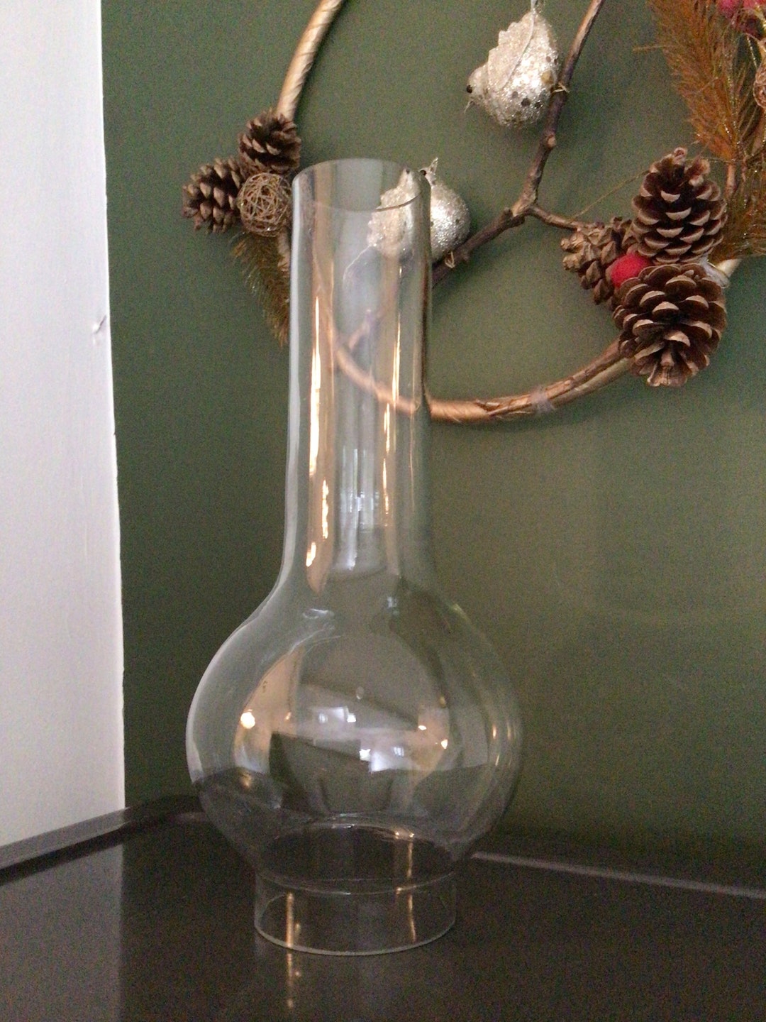 Oil Lamp Funnel Chimney Tall Large Size Vintage Glass Shade Kitch Retro ...