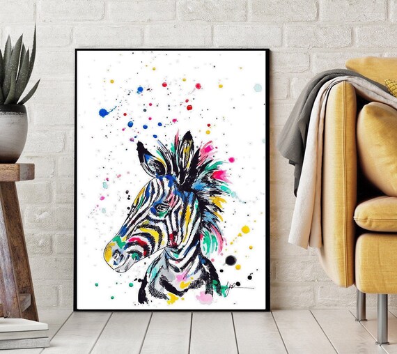 Zebra Print Watercolour Zebra Wall Art Decor Splash - Etsy UK