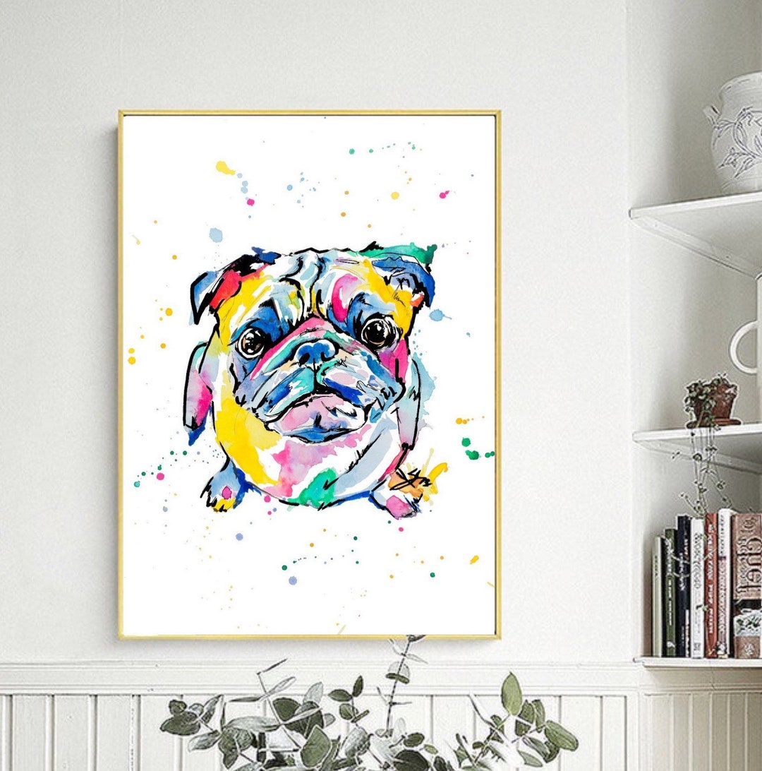 Pug Print | Wall Art Decor| Pug Poster| Watercolour Painting | Pet ...