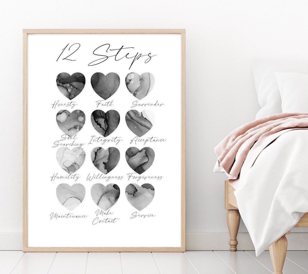 12 Steps Recovery Print | Wall Art Decor| Marble Alcohol Ink Black and ...