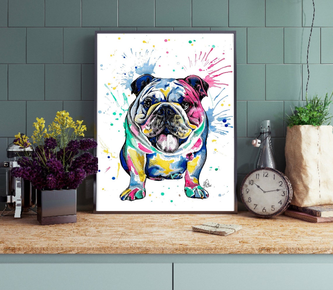 English Bulldog Prints | Wall Art Decor | Watercolour Painting ...