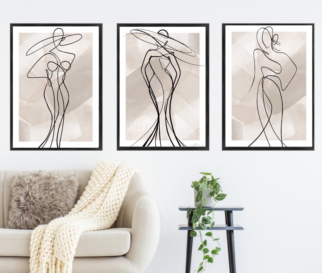 Woman Line Art Prints – Set of 3 | Neutral Beige & Brown | Feminine ...